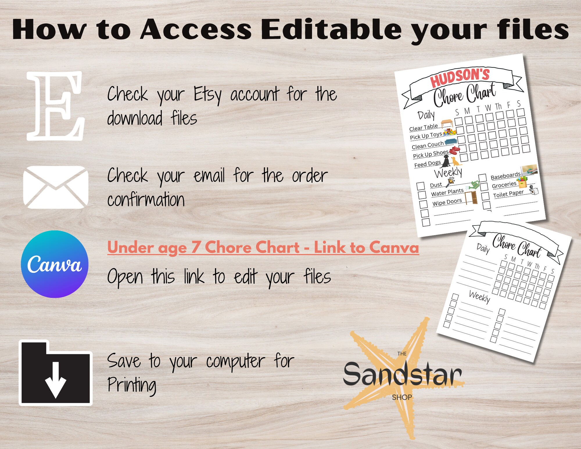 Personalized Chore Chart Digital Download | Includes Pictures and Words ...