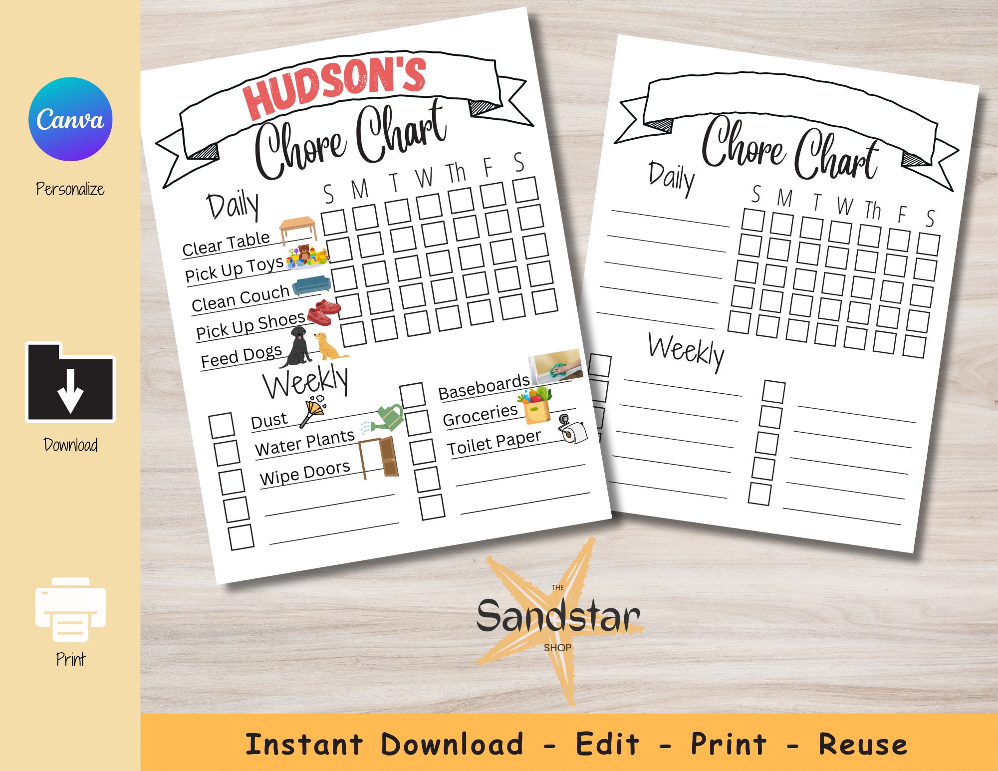 Personalized Chore Chart Digital Download | Includes Pictures and Words ...
