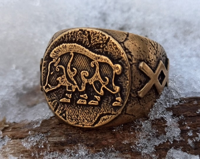 Freyr Boar Norse Ring Viking Jewelry Ingwaz Rune | Etsy