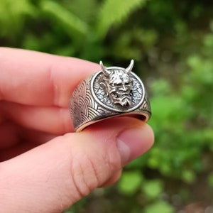 Oni Mask Demon Signet Ring Japanese Mythology Jewelry Men - Etsy
