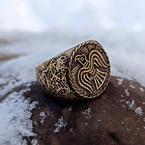 Raven Banner Ring Norse Signet Rings Viking Mens Jewelry - Etsy