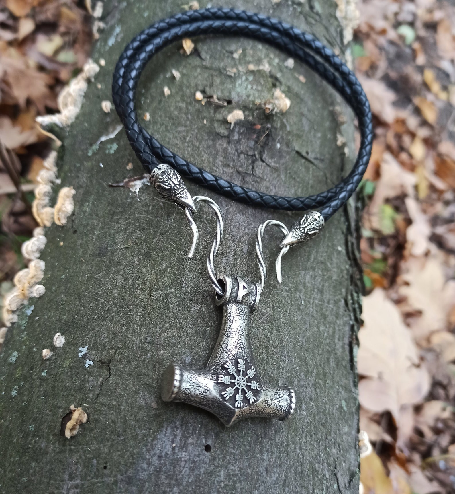 Mjolnir Rune Pendant Norse Raven Necklace Viking Jewelry - Etsy
