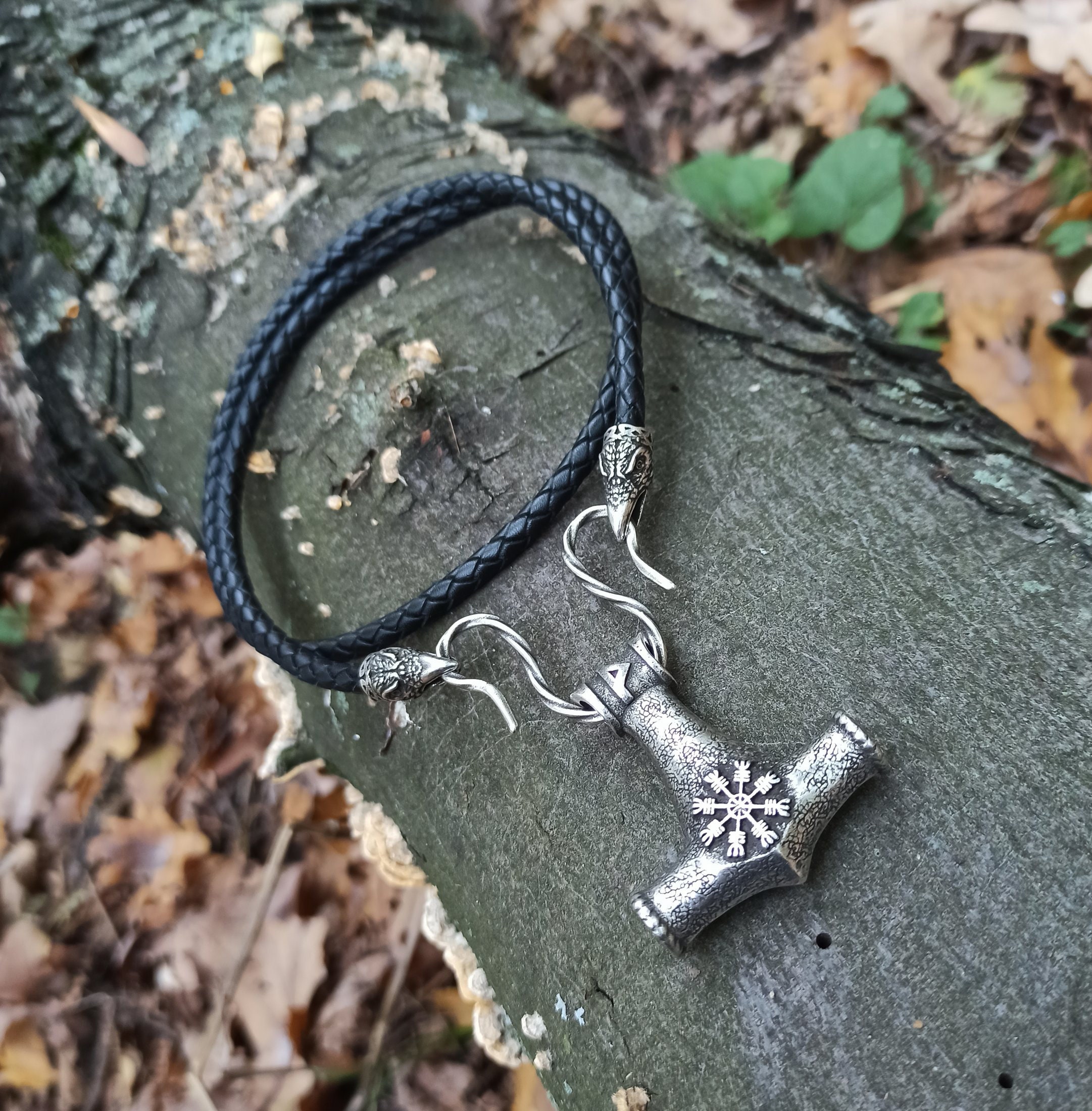 Mjolnir Rune Pendant Norse Raven Necklace Viking Jewelry | Etsy