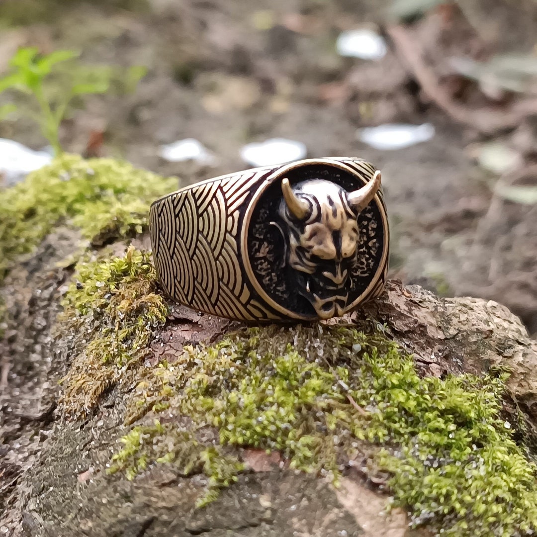 Oni Mask Demon Signet Ring Japanese Mythology Jewelry Men - Etsy