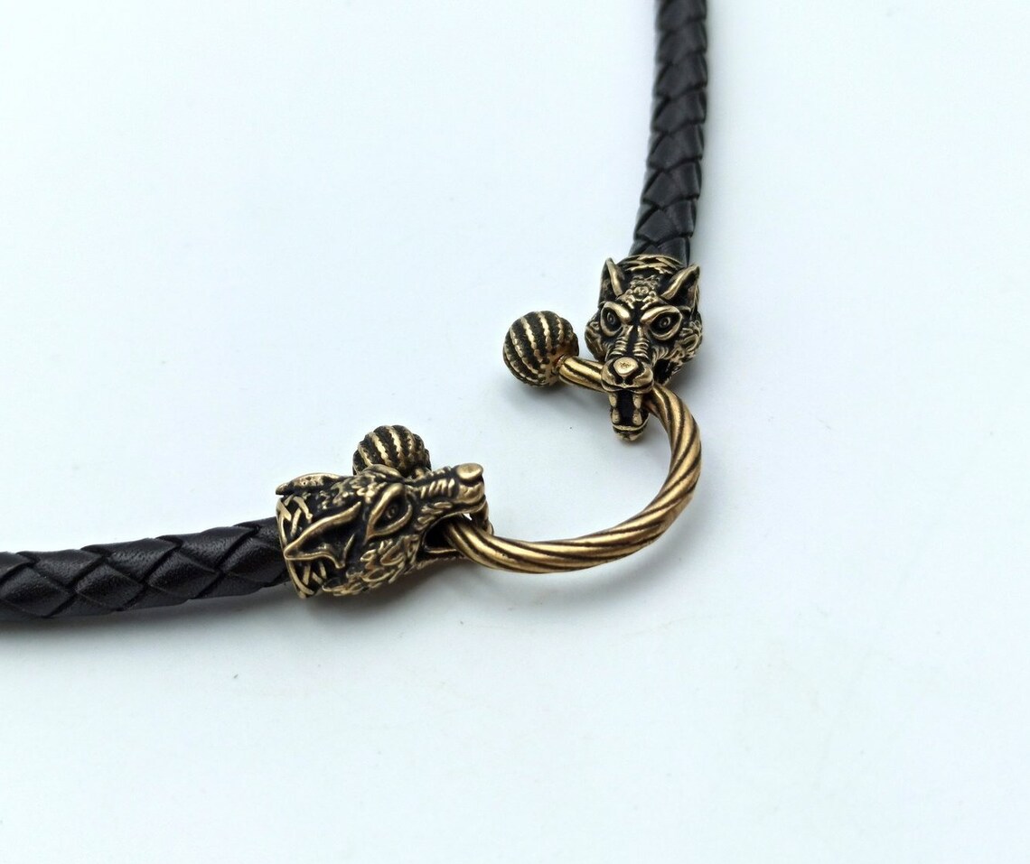 Viking wolf custom norse leather necklace mens jewelry Geri | Etsy