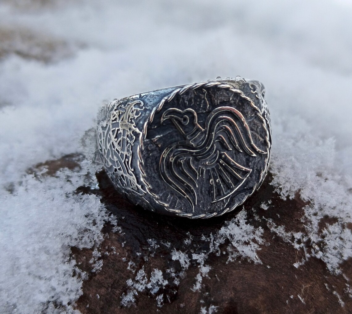 Raven banner ring Norse Signet rings Viking mens Jewelry | Etsy
