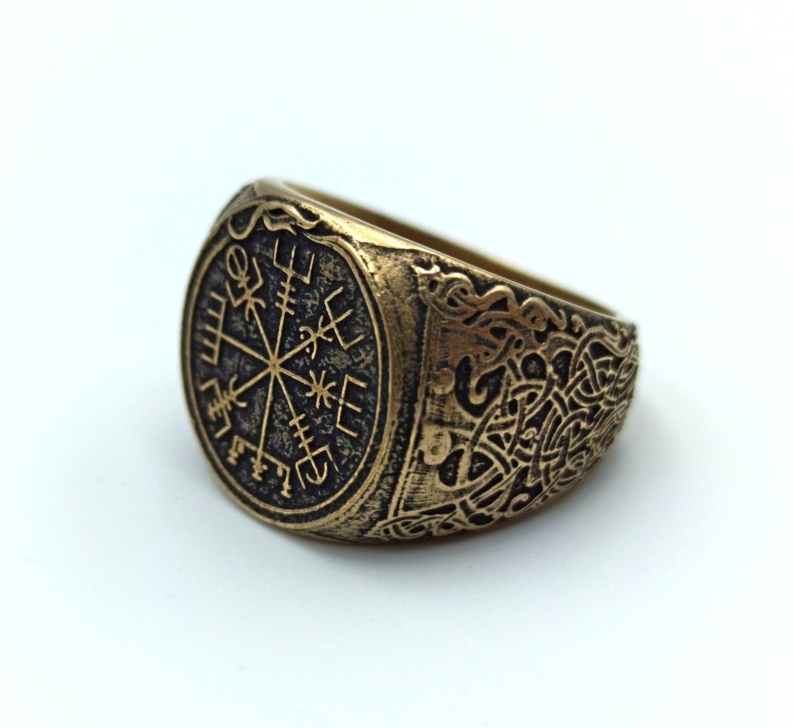 Viking compass ring Norse jewelry Vegvisir rune | Etsy