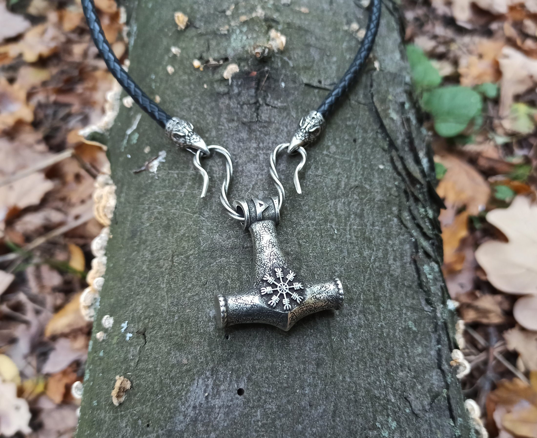 Mjolnir Rune Pendant Norse Raven Necklace Viking Jewelry | Etsy