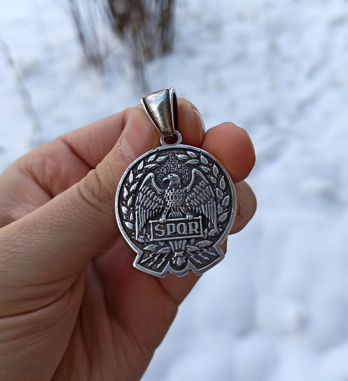 Roman Aquila pendant SPQR eagle necklace | Etsy