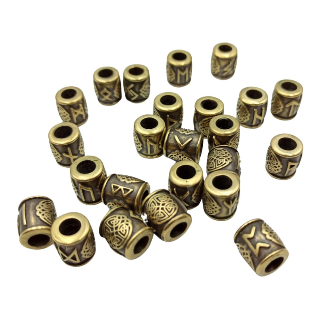 Norse Runes Set Viking Beads Beard Beads Elder Futhark Knife Bead Dread ...