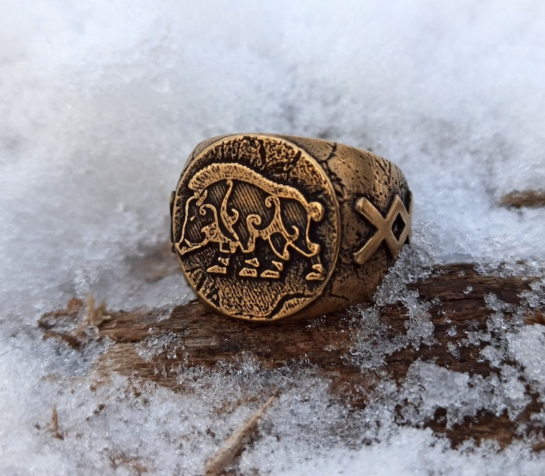 Freyr Boar Norse Ring Viking Jewelry Ingwaz Rune - Etsy