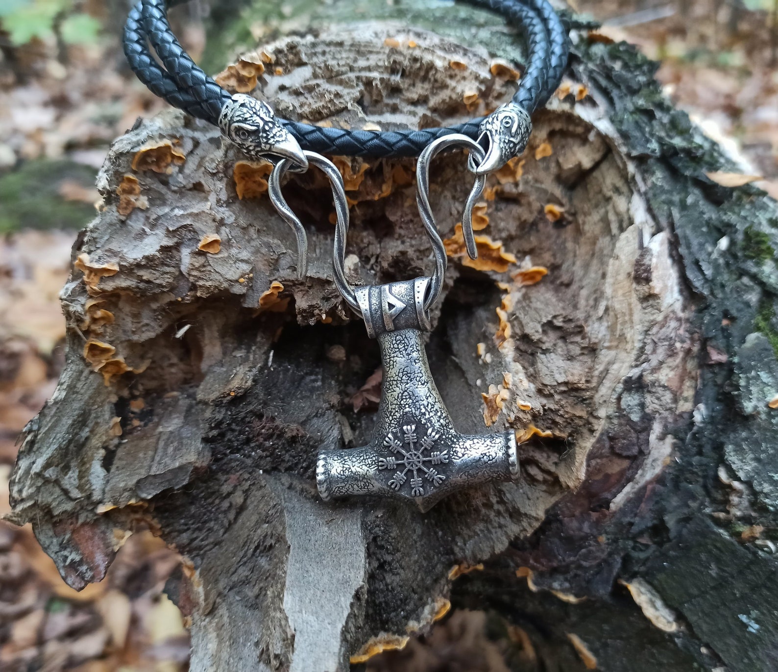 Mjolnir Rune Pendant Norse Raven Necklace Viking Jewelry - Etsy