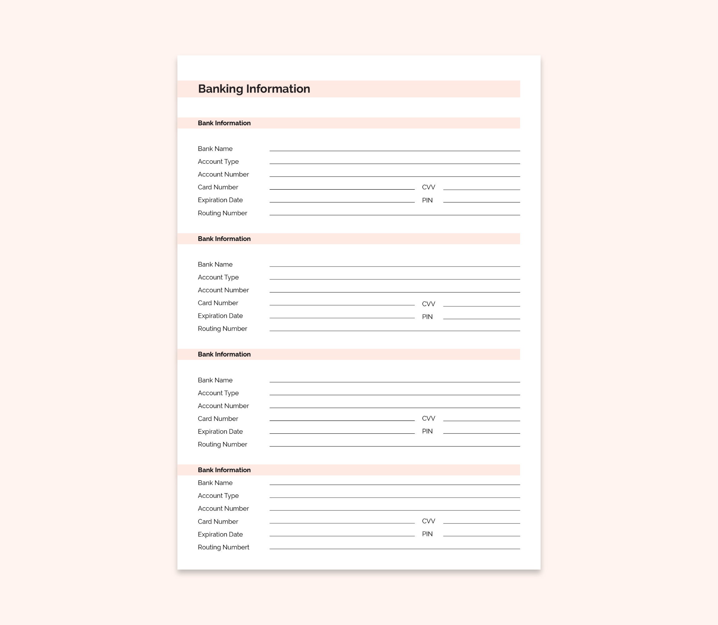 Fillable Bank Account Information Tracker Printable Bank - Etsy