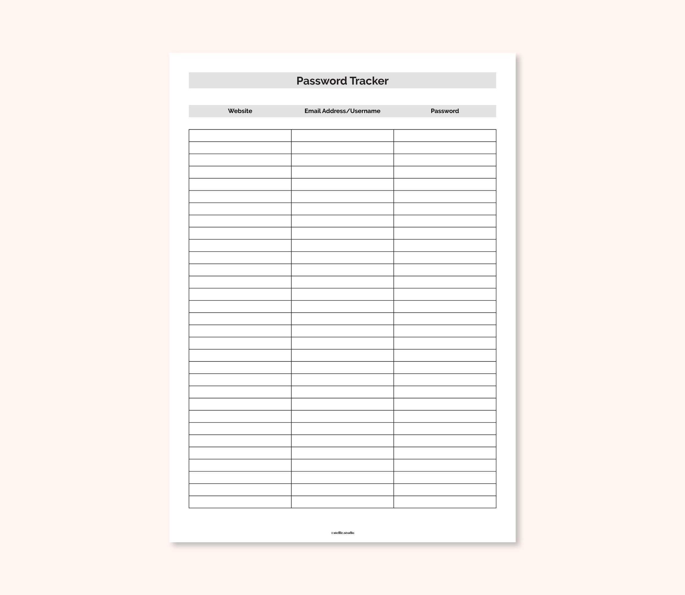 Printable & Fillable Password Tracker Password Log Password - Etsy