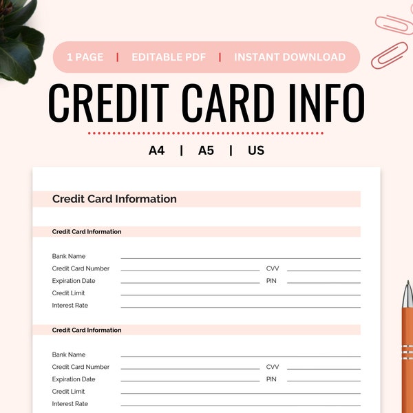 Credit Card Log - Etsy
