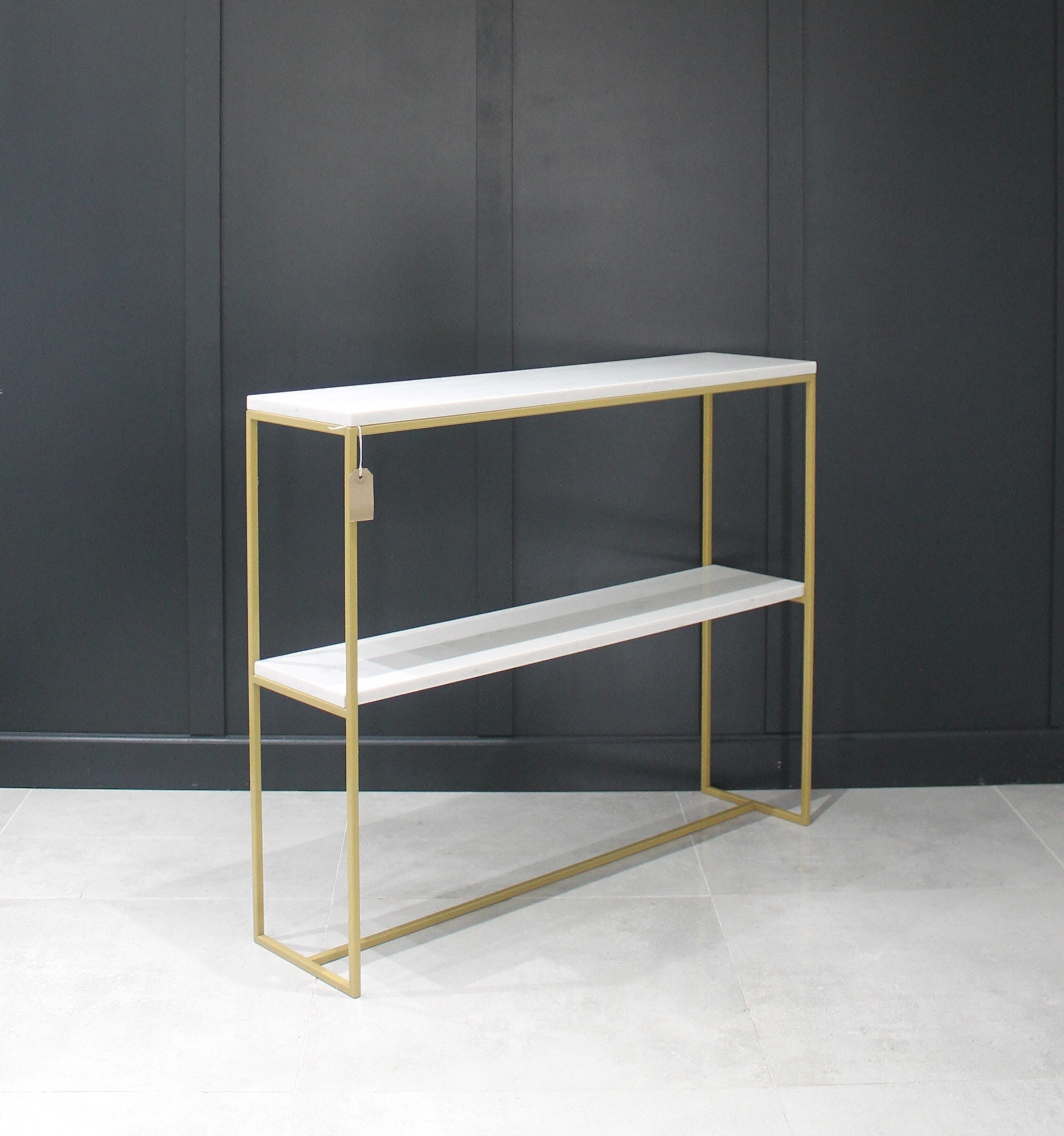 Gold powder coated mild steel two tier double shelf console | Etsy