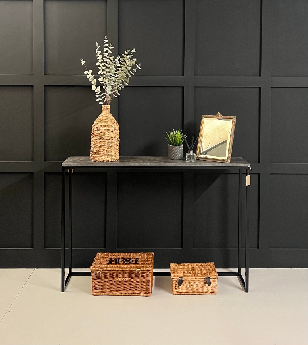 Black Mild Steel Framed Console Table Radiator Cover Sideboard Hallway ...