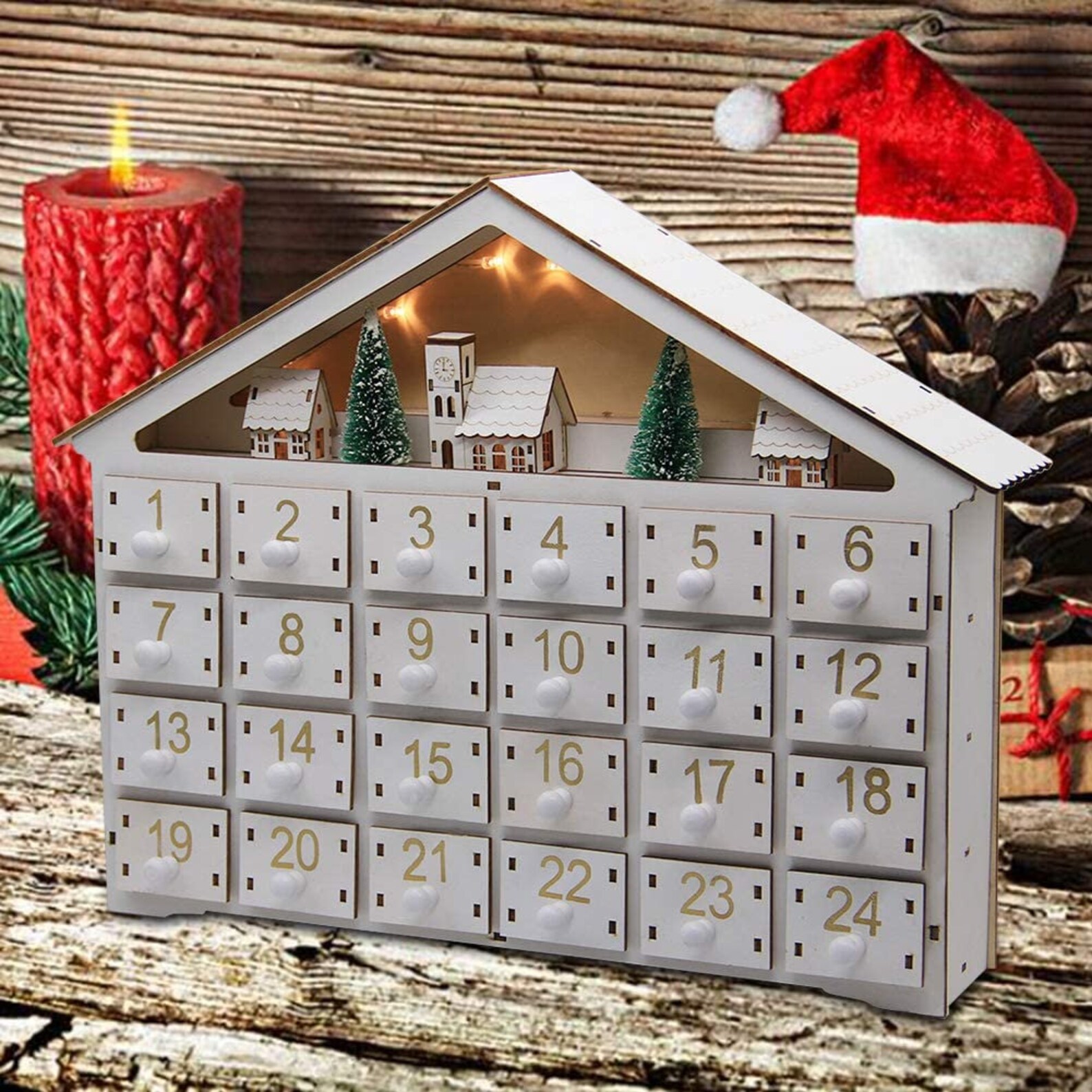 Christmas Advent Calendar White Wooden LED Lighted Countdown - Etsy