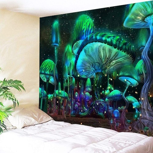Mushroom Tapestry Psychedelic Landscape Tapestries Trippy - Etsy