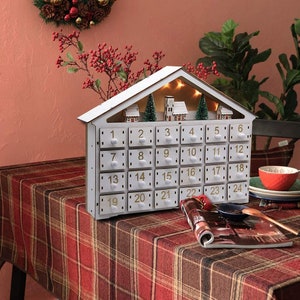 Christmas Advent Calendar, White Wooden LED Lighted Countdown to ...