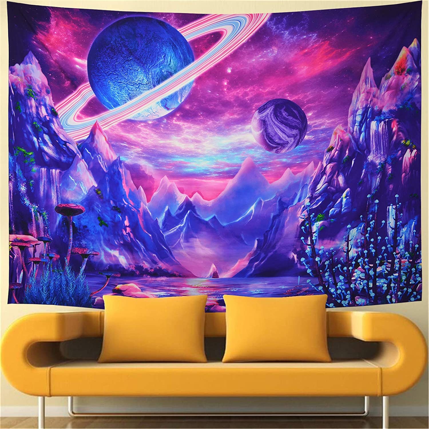 Planet Tapestry Trippy Mountain Psychedelic Galaxy Space - Etsy