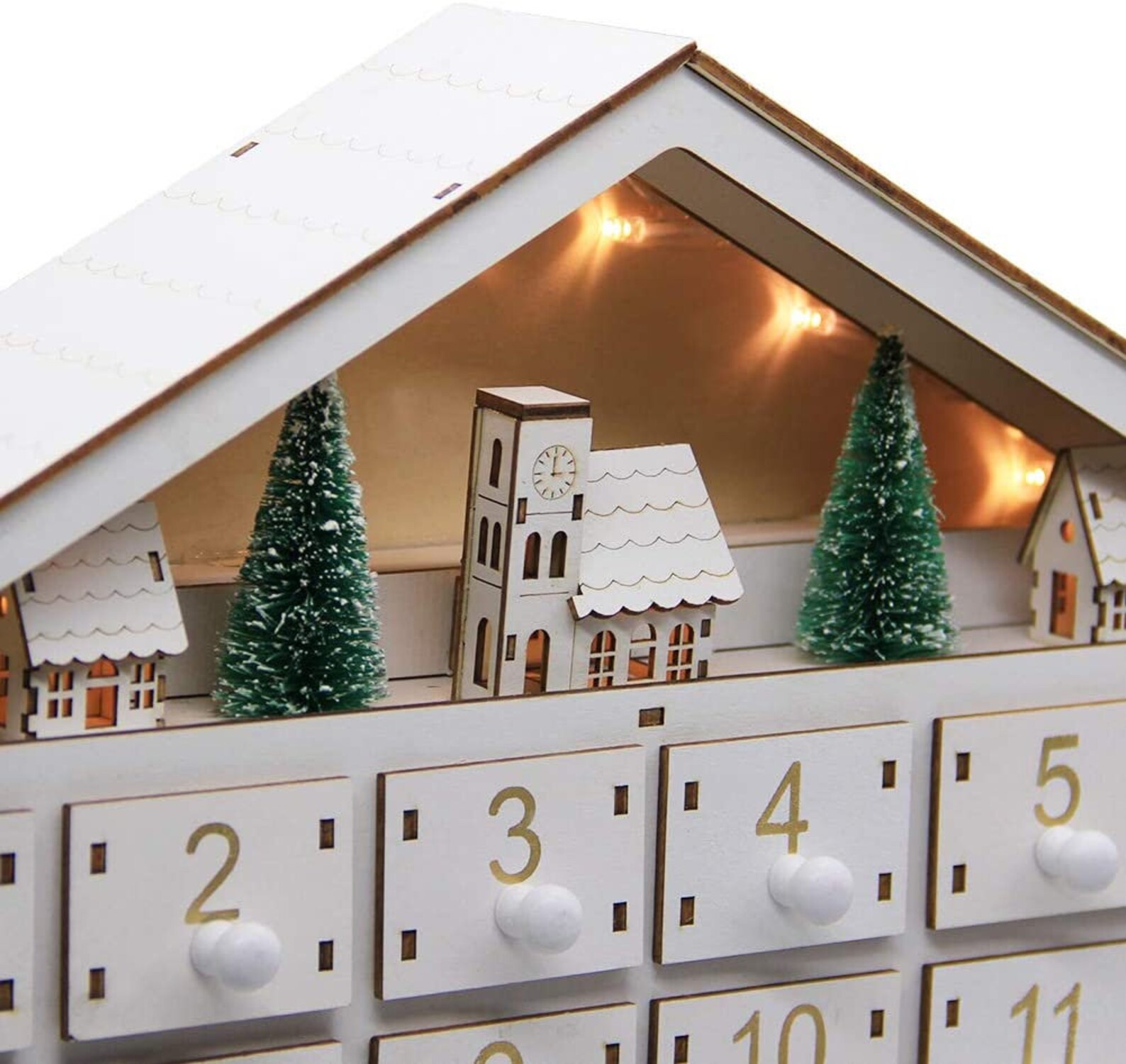 Christmas Advent Calendar White Wooden LED Lighted Countdown - Etsy