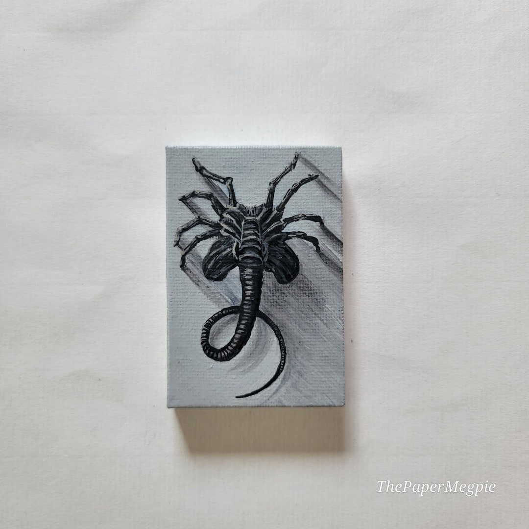 Face Hugger Painting, 3x3 Mini Painting, Space Themed Artwork, Sci-fi ...