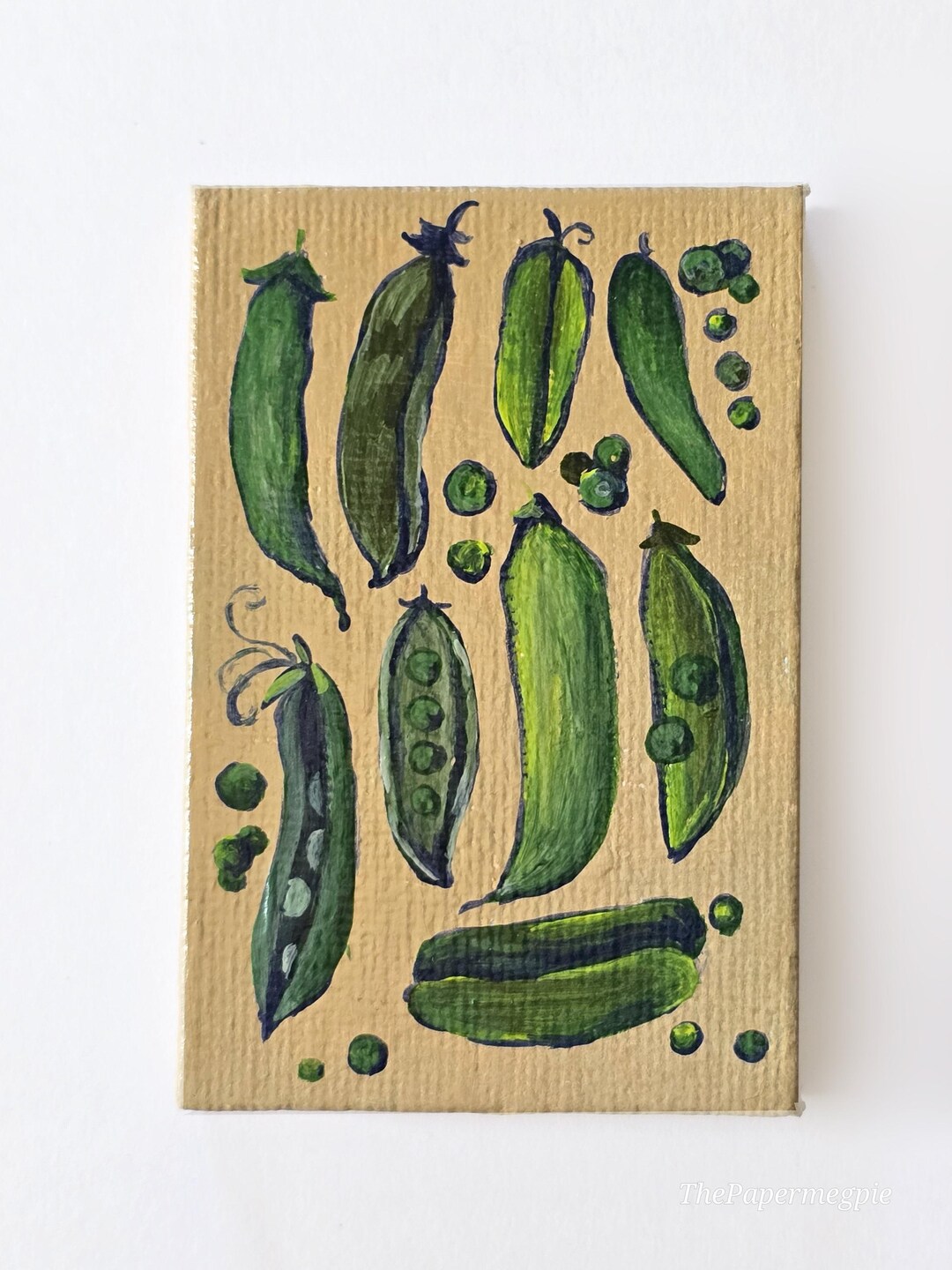 Green Pea Pod Art, 2x3 Mini Canvas Painting, Two Peas in a Pod, Green ...