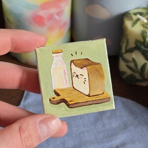 Cat Loaf Artwork, 2x2 Mini Canvas Painting, Cute Animal Food Art, Baked ...