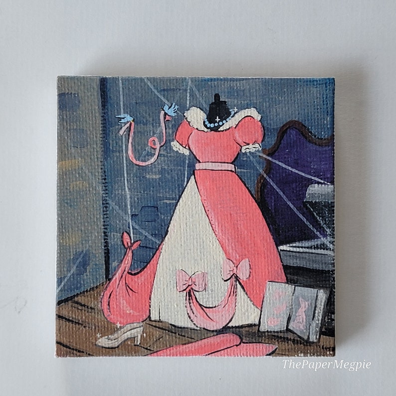 Cinderella Painting, 3x3 Mini Painting, Hand Painted Artwork, Princess ...