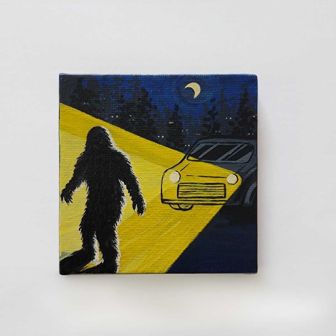 Bigfoot Painting, 3x3 Mini Painting, Cryptic Themed Artwork, Point ...
