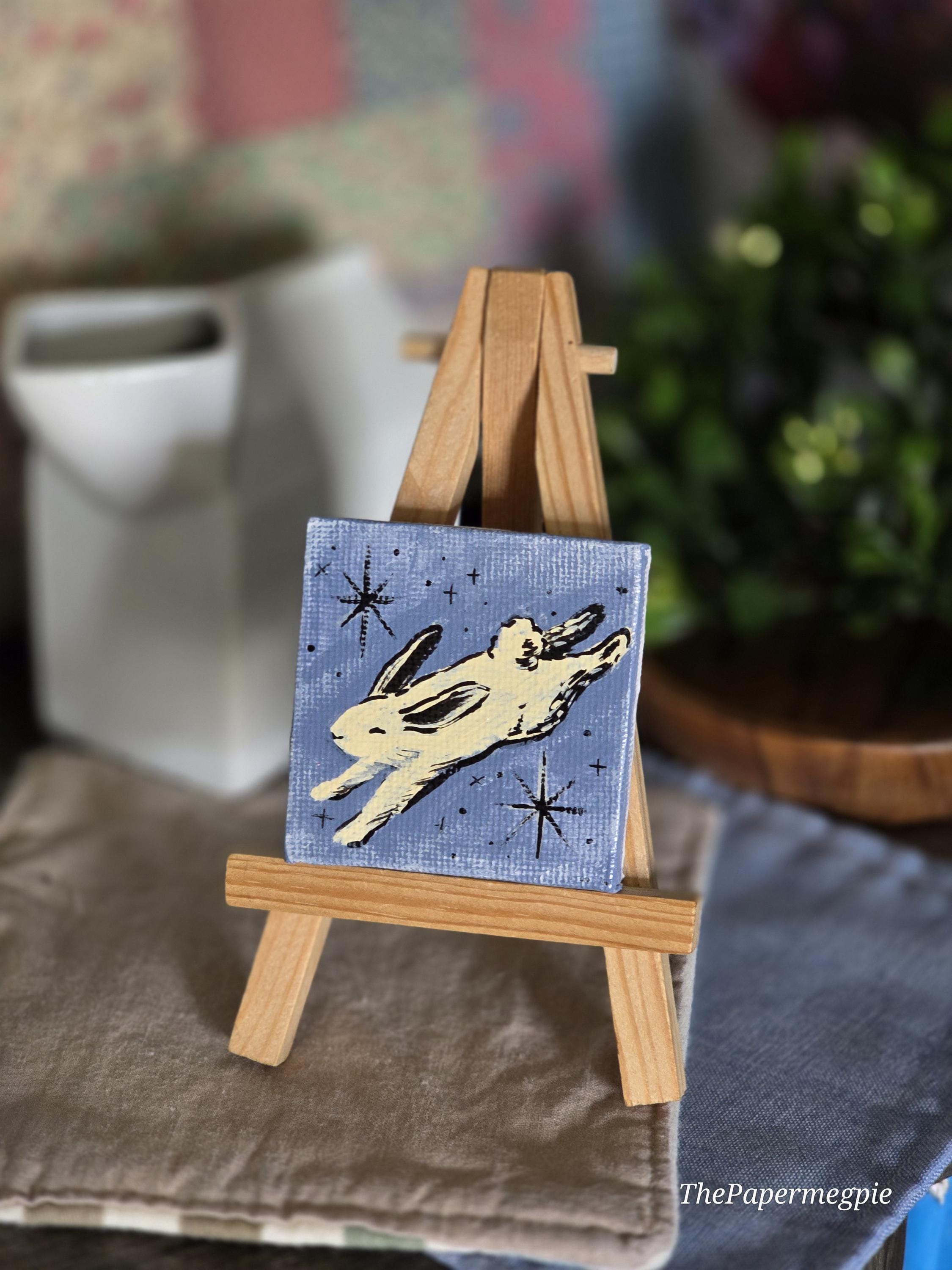 Goodnight Bunny, 2x2 Mini Painting, Starry Night Inspired Painting ...