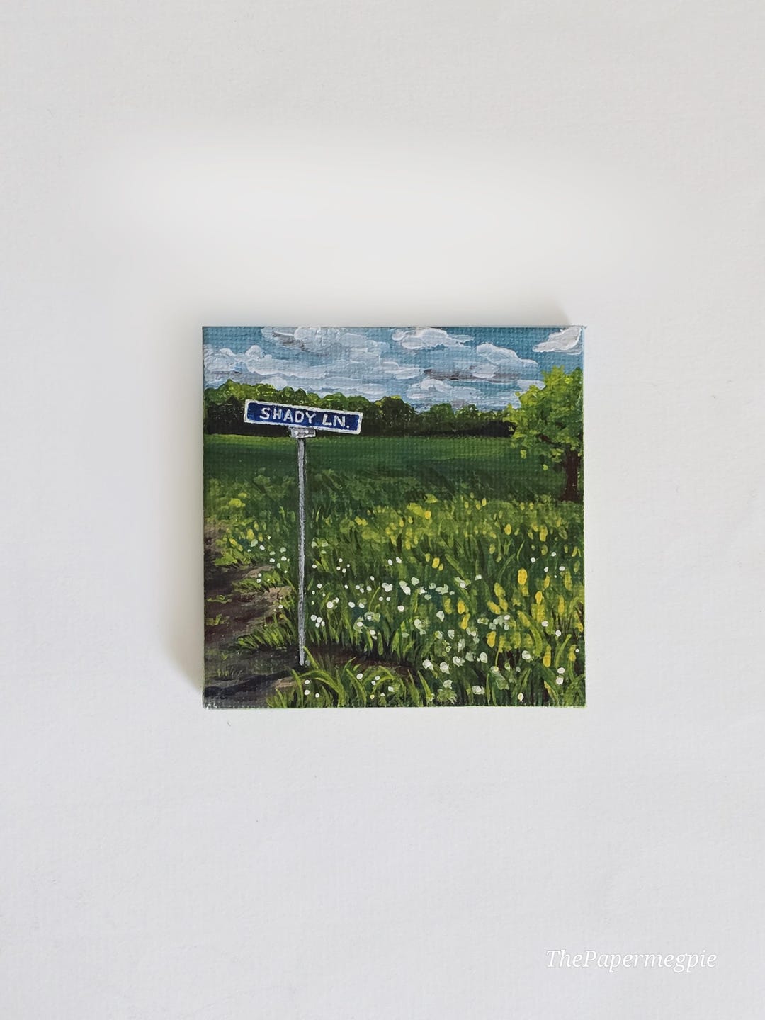 Street Sign Landscape Painting, 3x3 Mini Canvas Painting, Handmade ...