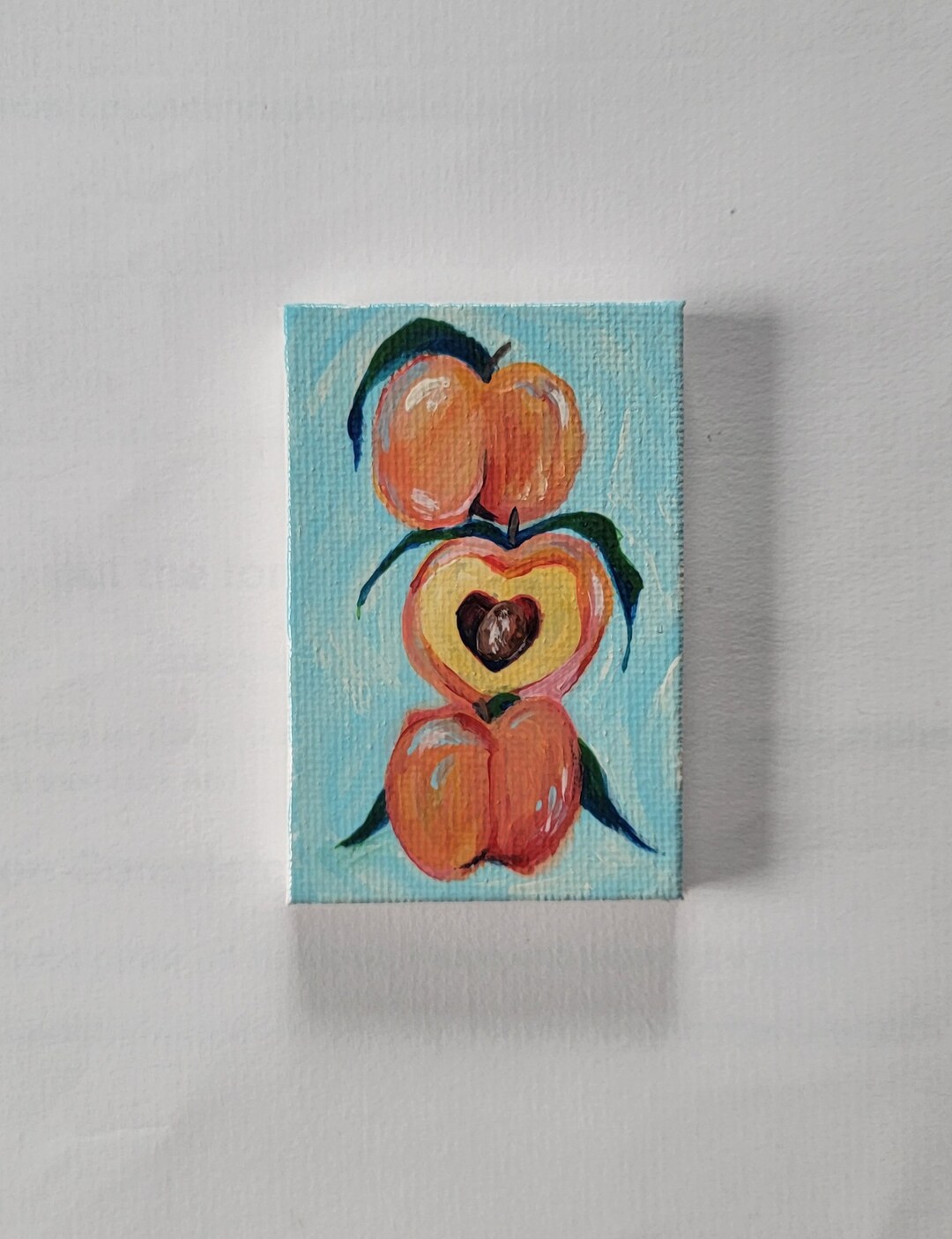 Cute Peach Painting, 2x3 Mini Painted Canvas, Peach Heart Artwork ...