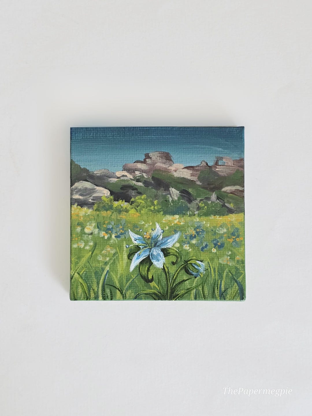 Videogame Flower Art - 3x3 Canvas, Tiny Video Game Painting, Hand ...