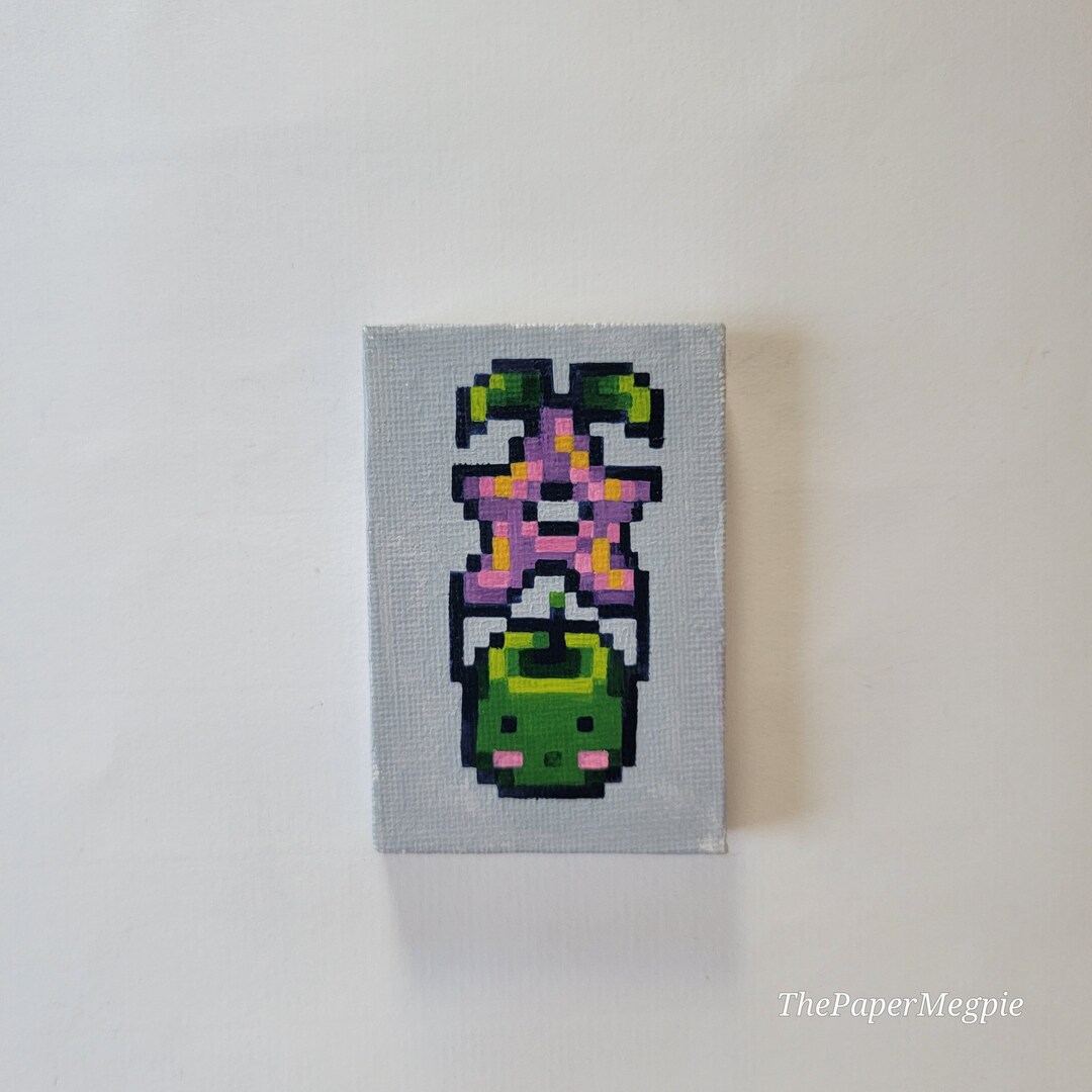 Star Drop Painting, 2x3 Mini Painting, Green Junimo Artwork, Farm Life ...
