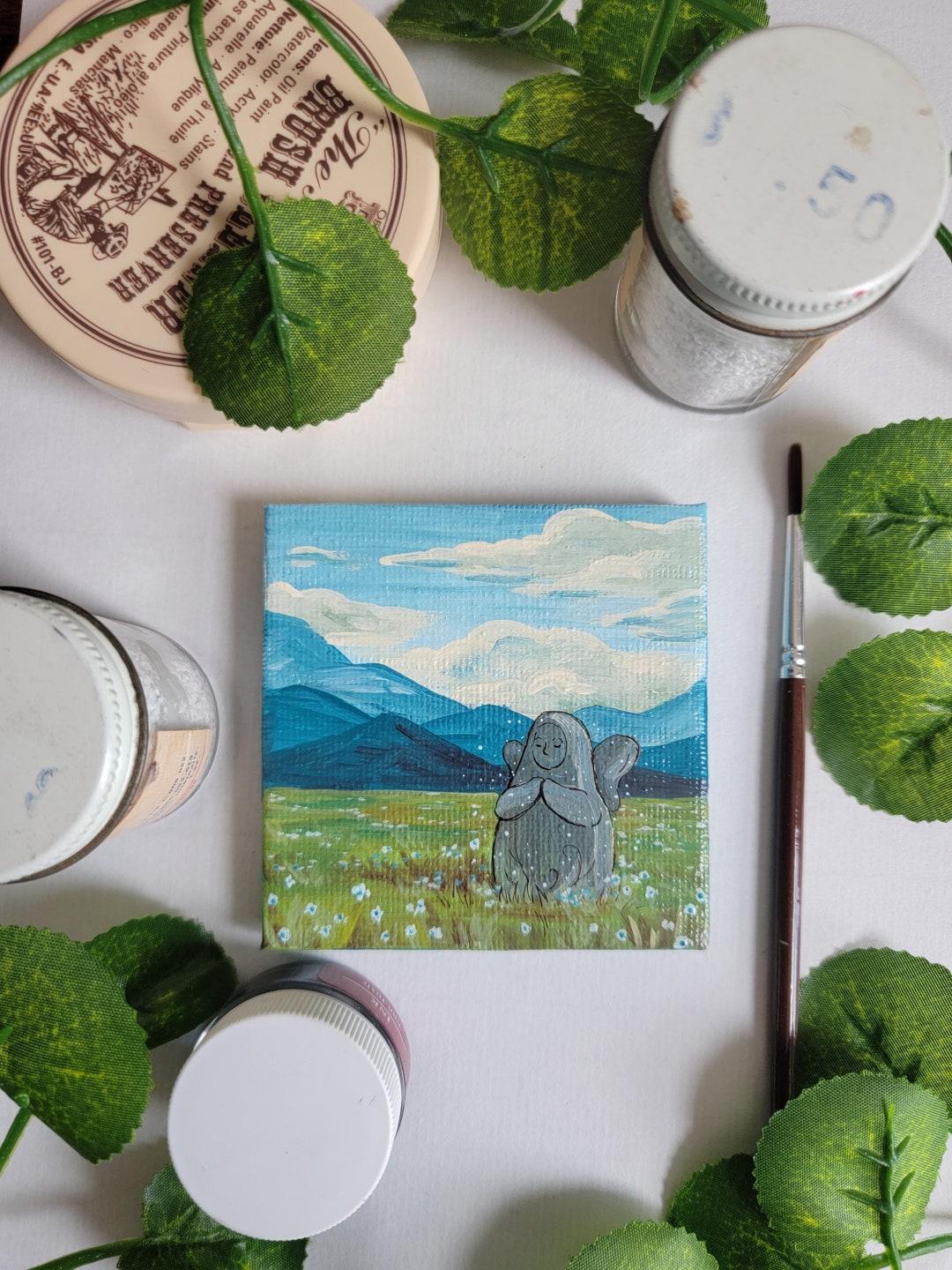 Goddess Statue Artwork, 3x3 Mini Canvas Painting, Videogame Inspired ...