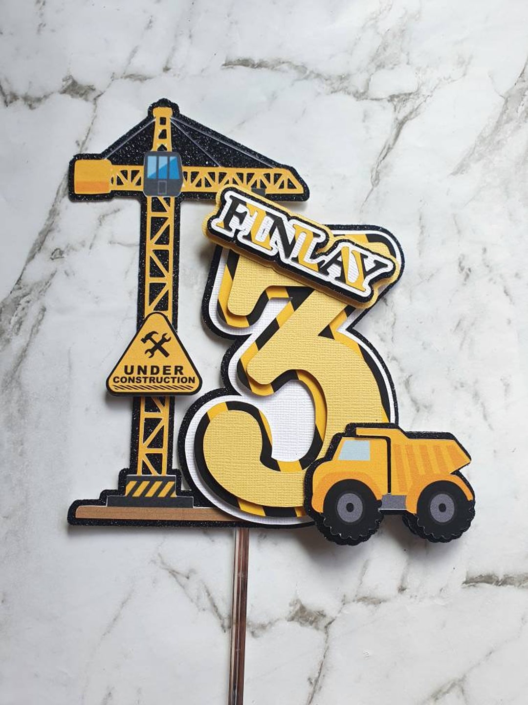Construction Theme Cake Topper, Construction Theme Birthday, Custom ...