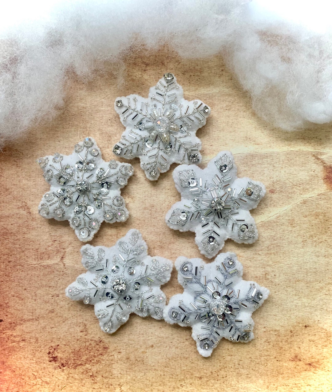 Felt Snowflake Ornaments With Beaded and Embroidered Embellishments - Etsy