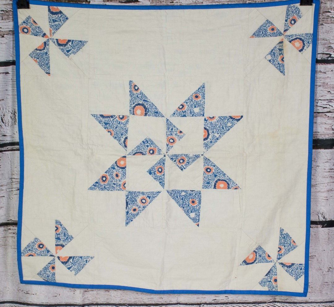 Antique Vintage Country Primitive Farmhouse Quilt Blue & White - Etsy