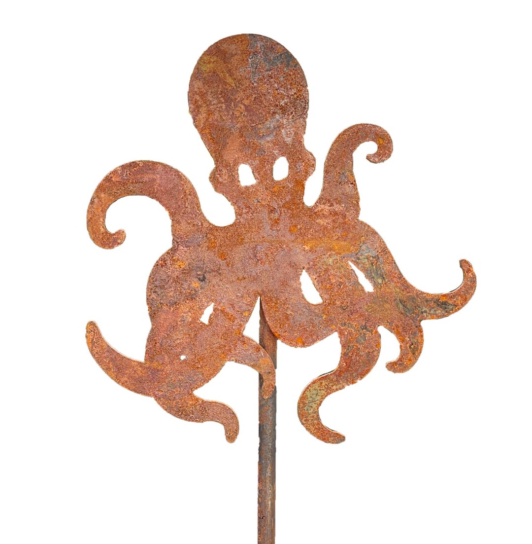Octopus Garden Stake / Rusty Octopus Garden Decor / Octopus Garden Pick ...