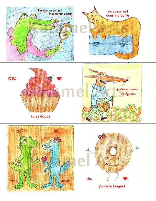 Printable French Valentine Cards Cartes Imprimables De La Saint ...