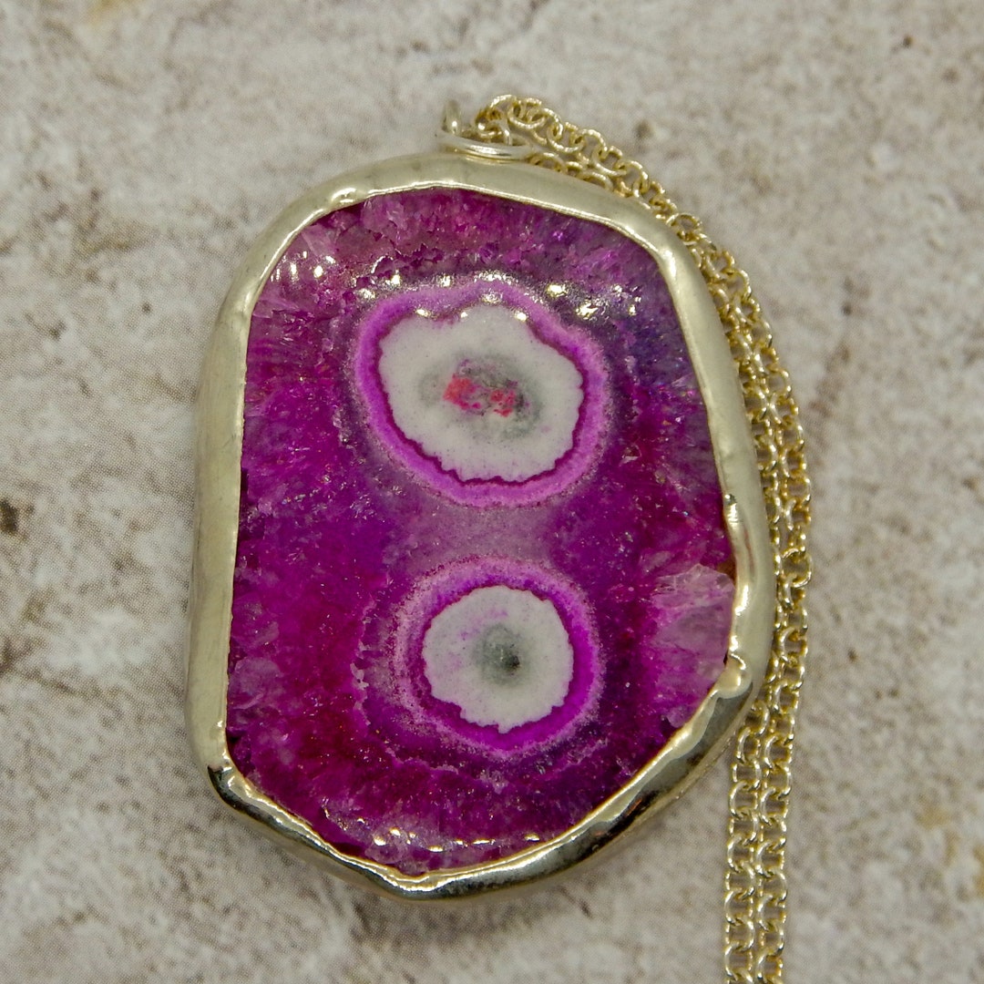 Hot Pink Fuchsia Natural Agate Geode Polished Necklace - Etsy