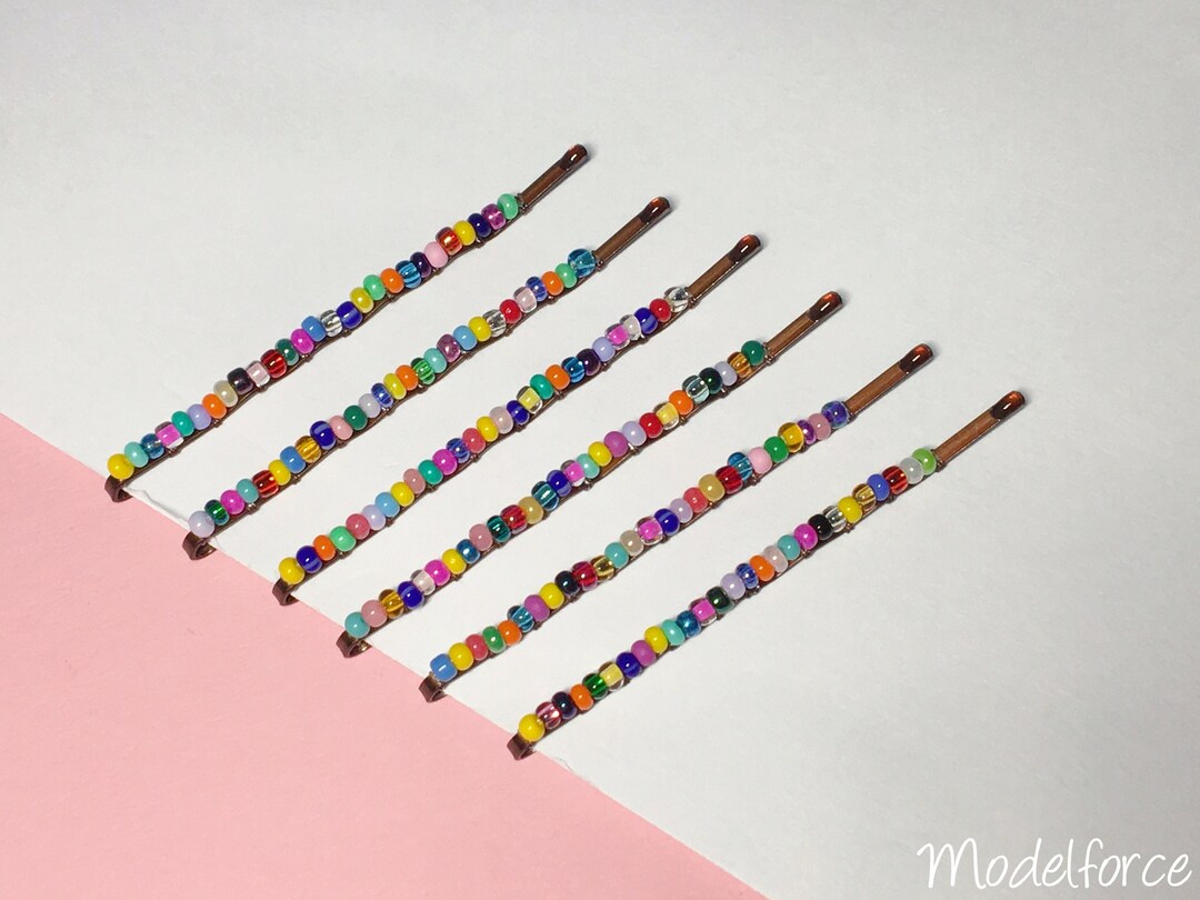 Assorted Fun Multi-coloured Small Beaded Bobby Pin Set, Fun Multi ...