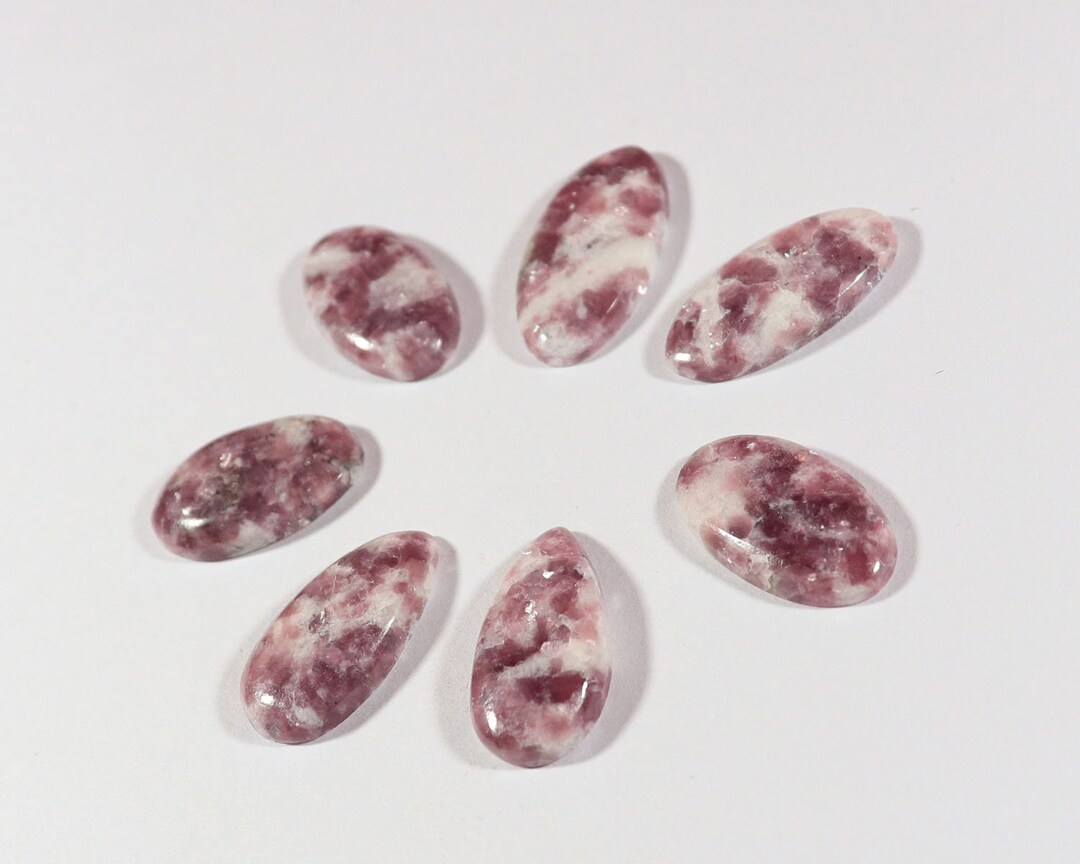 7 Pcs, Lepidolite Cabochon, Natural Lepidolite Gemstone, Oval N Pear ...