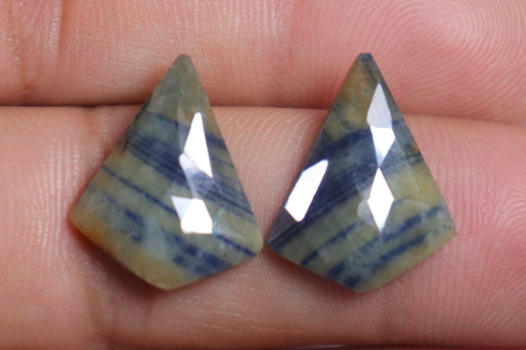 1 Match Pair, Natural Blue Sapphire Faceted Gemstone, Dual Color ...