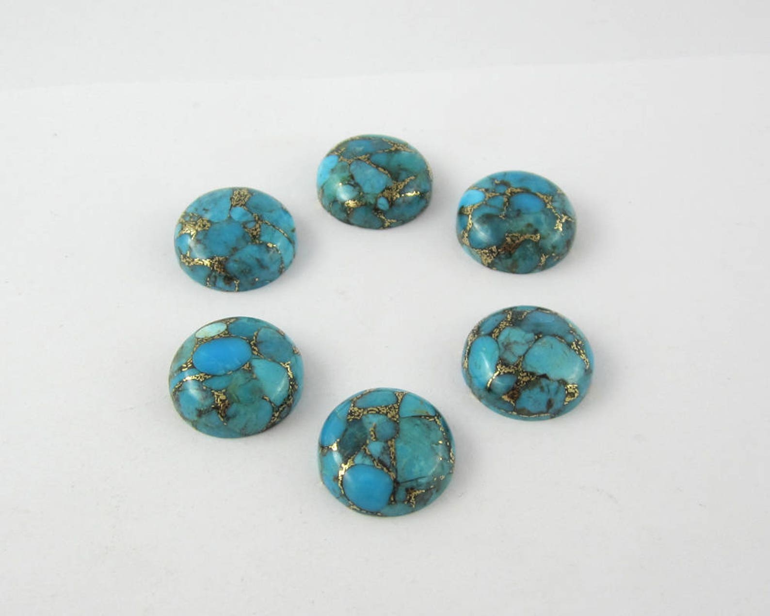 Natural Blue Copperturquoise, 2 Pcs,16mm Round Cabochon, Calibrated ...