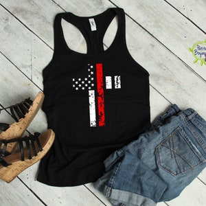 Thin Red Line Tank - Distressed Cross Summer Tank Top - Next Level ...