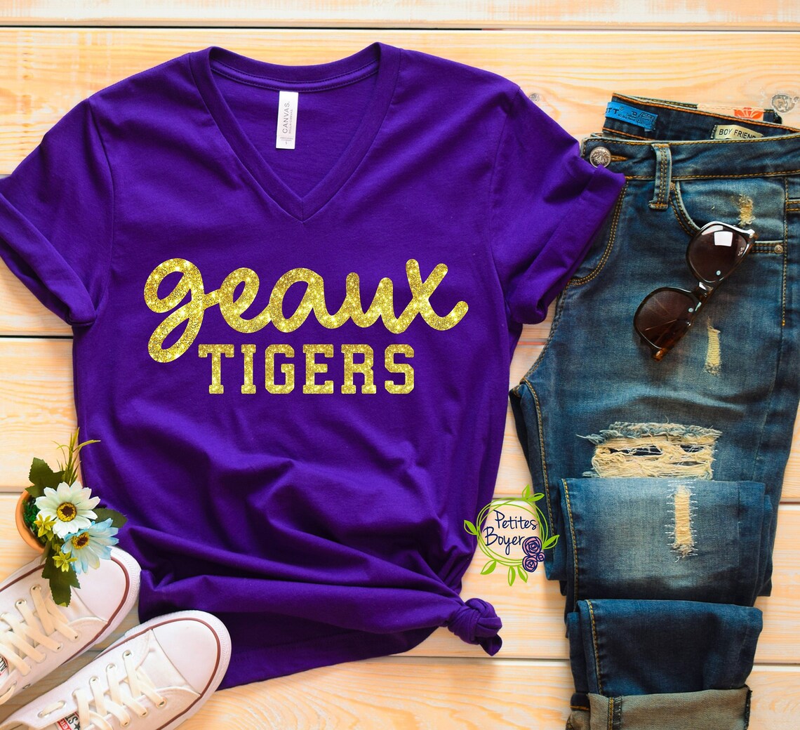 Geaux Tigers Louisiana Football Shirt GLITTER Vneck Geaux - Etsy