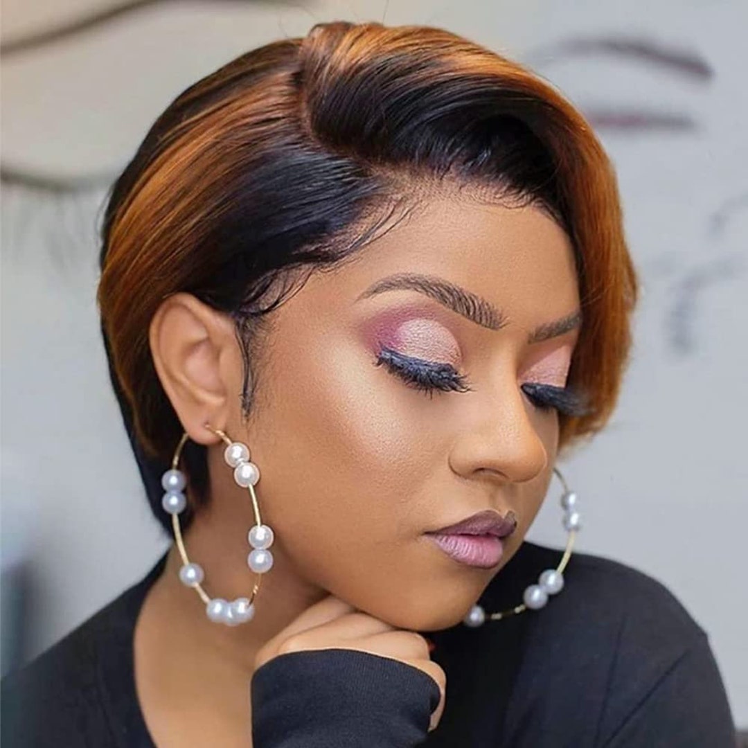 Short Pixie Cut Wig Straight Hair Short Wigs Synthetic Ombre Gold ...